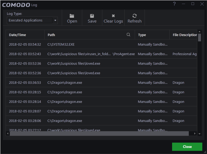 View CCAV Logs, CCAV Log Monitor, Comodo Cloud Antivirus | COMODO